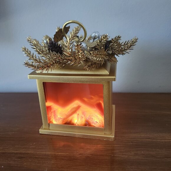 Fire Light Lantern | Holiday | Fire Light Lantern Gold With Pine Wreath ...